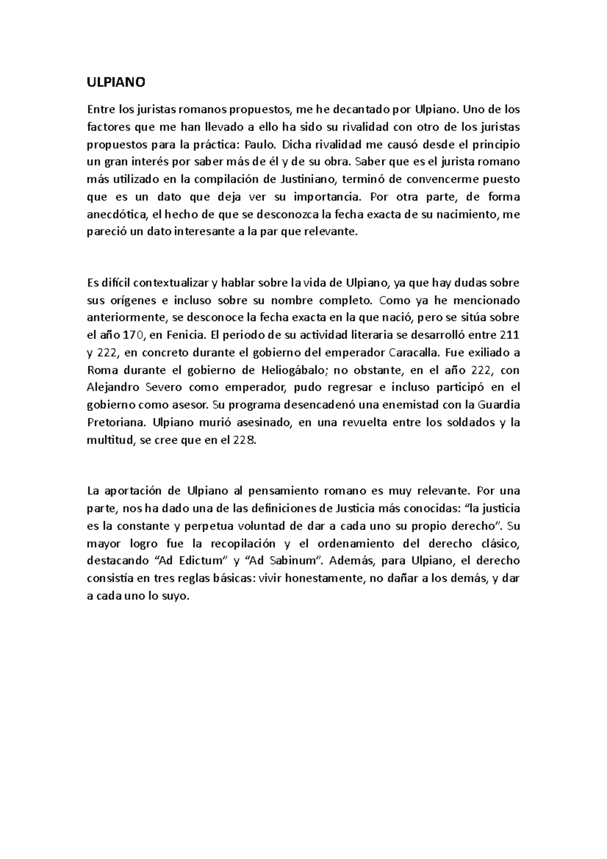 Ulpiano- práctica 1 - practica 1 - ULPIANO Entre los juristas romanos ...