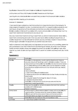 BTEC Applied Science Level 3 Extended Diploma UNIT 2 Assignment A ...