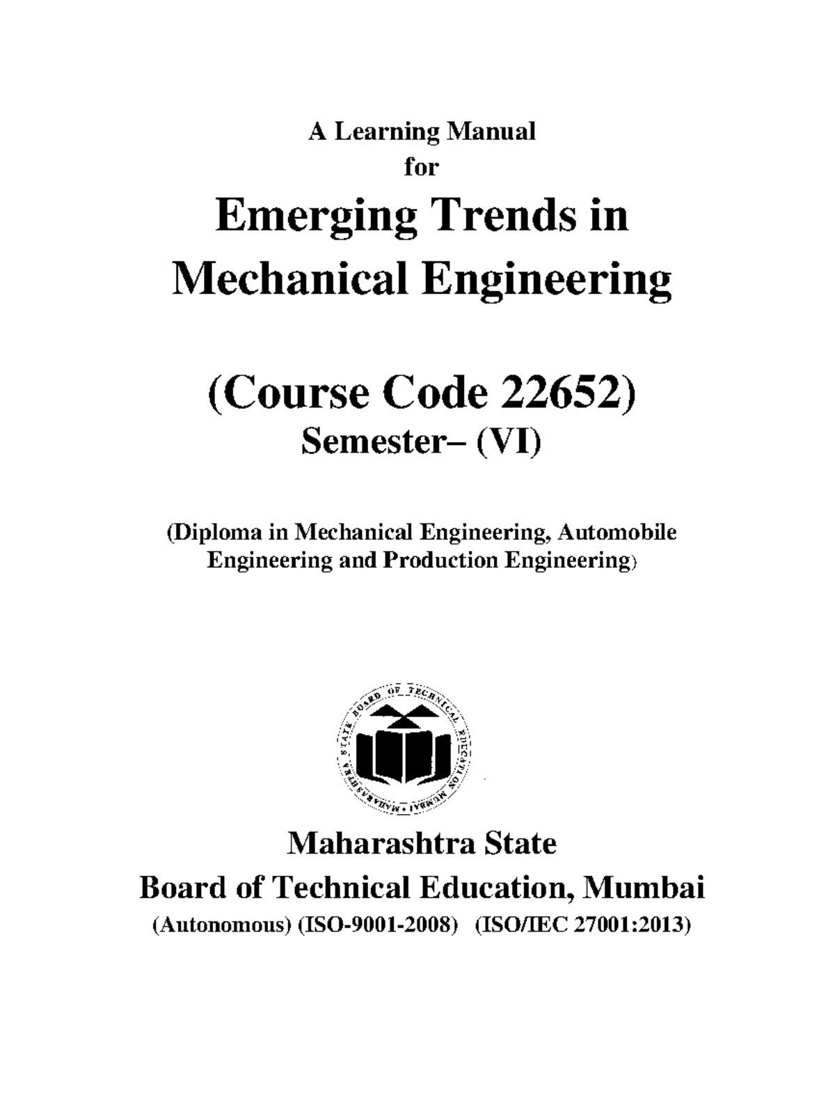 Emerging Trends in Mechanical Engineering - ETM 22652 Learning Manual ...