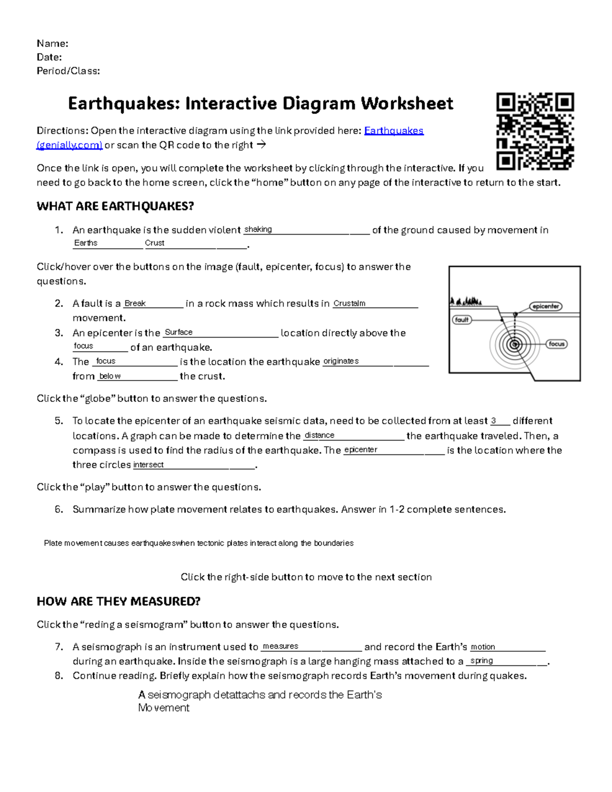 Earthquakes Interactive Webquest: Diagram Worksheet Guide - Studocu