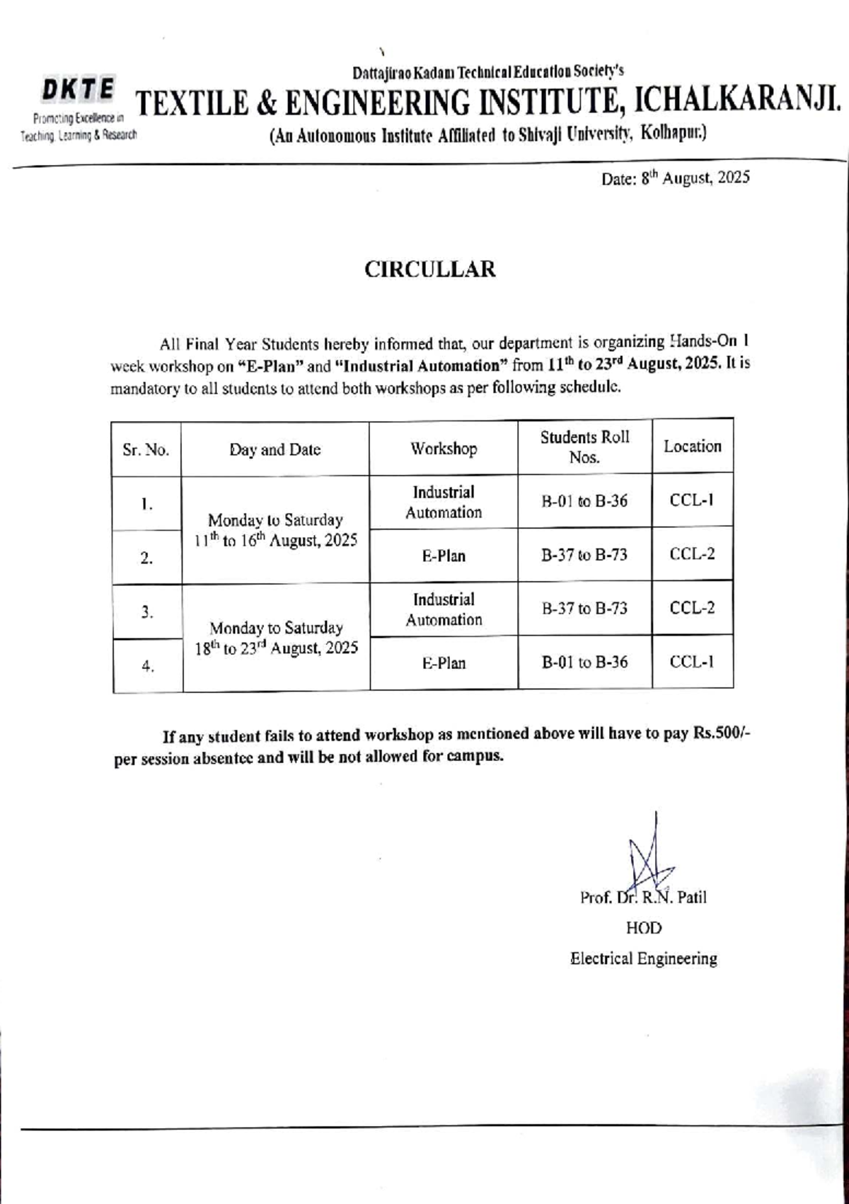 DKTE Final Year Students Workshop Circular: Industrial Automation - Studocu
