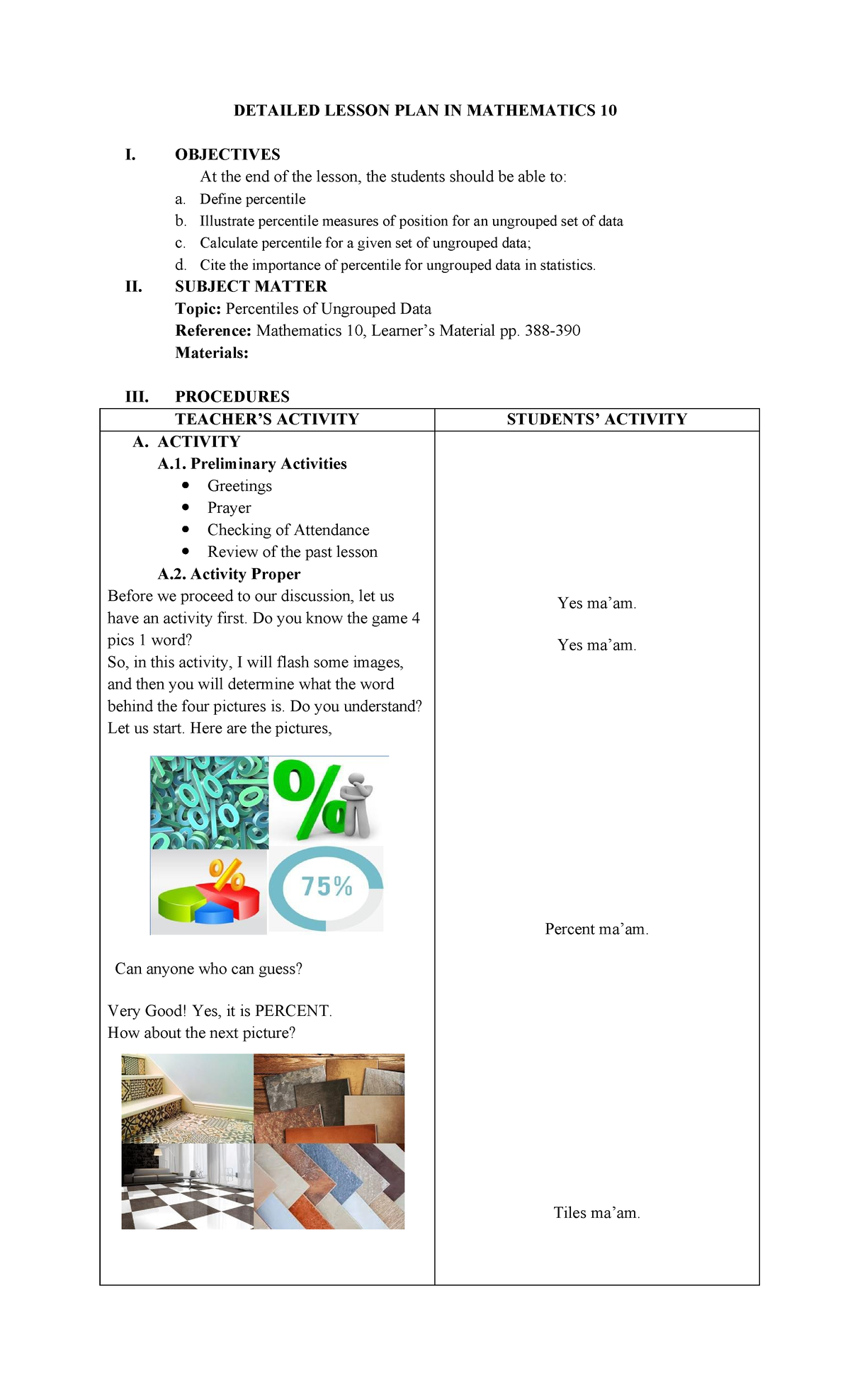 Detailed Lesson PLAN IN Mathematics 10 - DETAILED LESSON PLAN IN ...