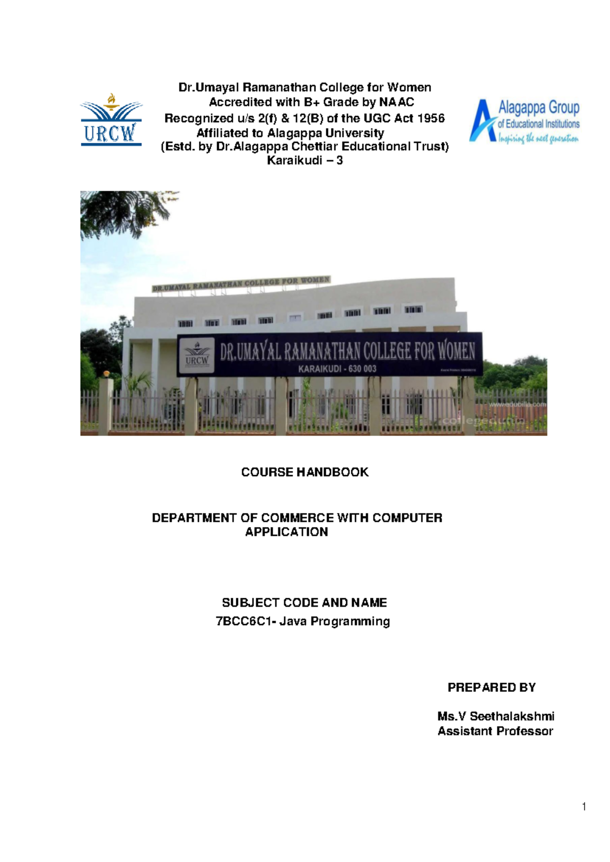 Java Programming Course Handbook - 7BCC6C1 by V. Seethalakshmi - Studocu