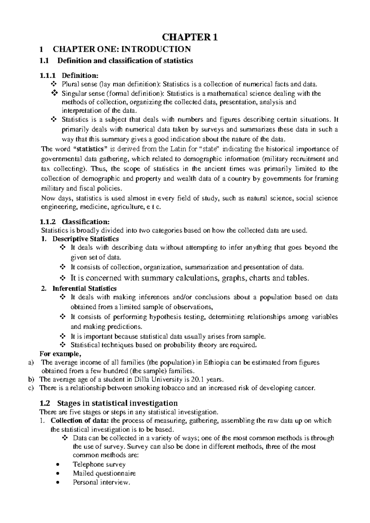 Unit 1-4: Introduction to Statistics and Data Collection Methods - Studocu