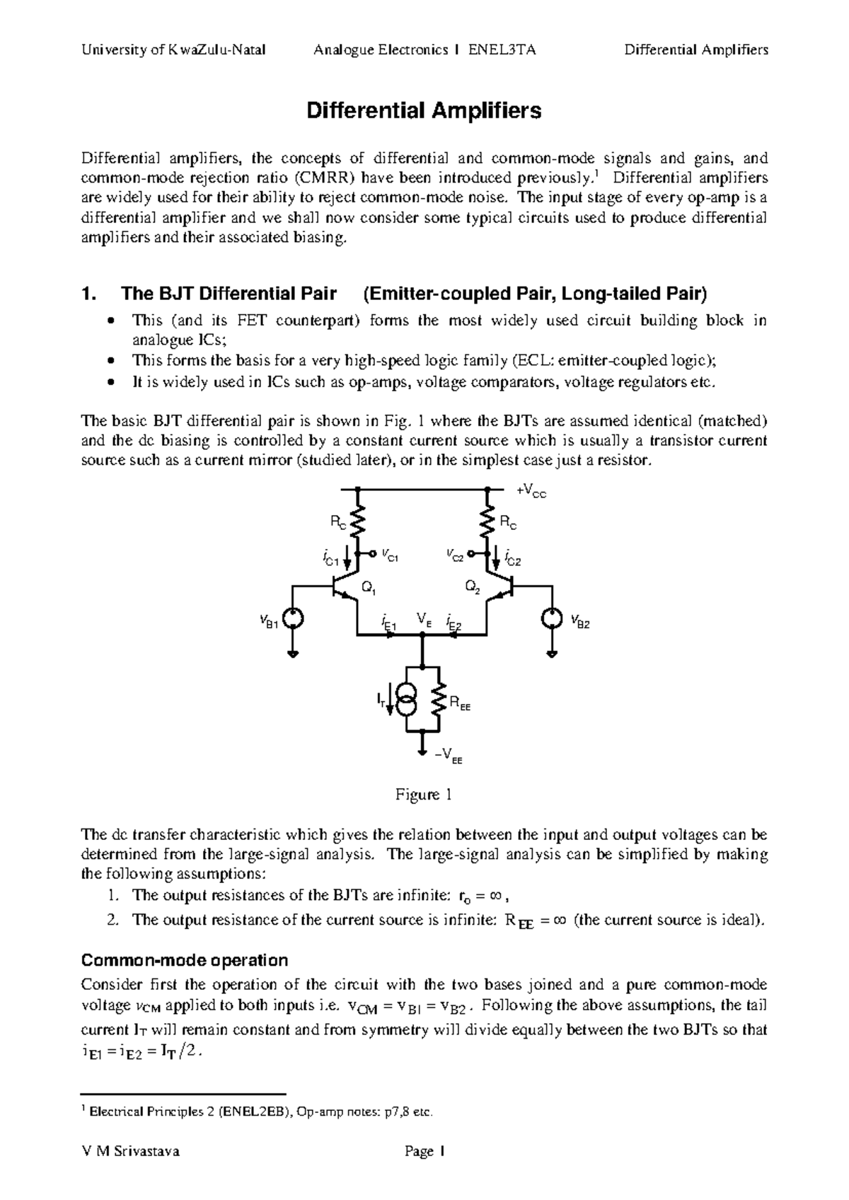 University of Analogue Electronics 1 ENEL3TA Differential Amplifier ...