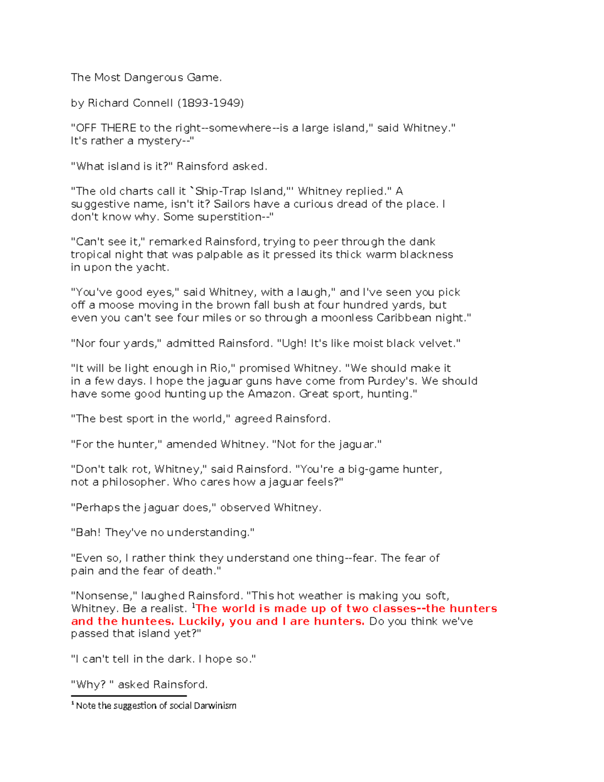 Annotated Text of "The Most Dangerous Game" - Analysis & Insights - Studocu