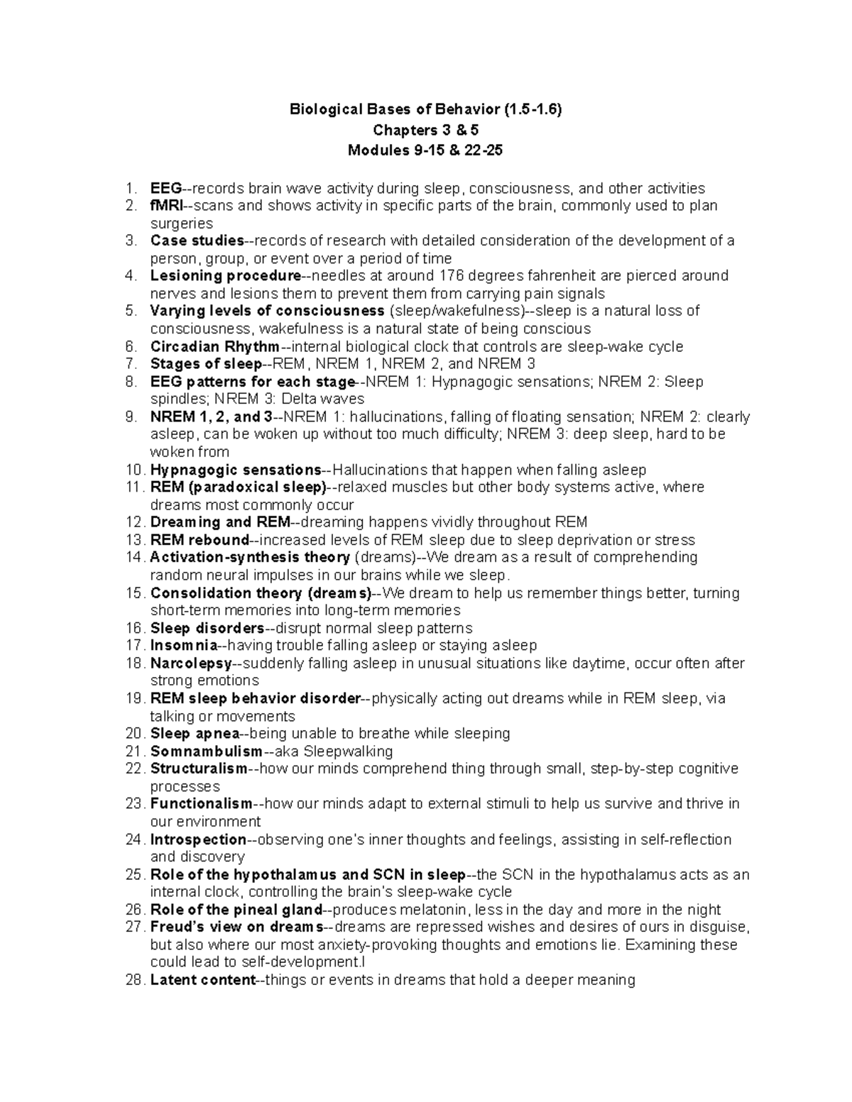 AP Psychology Unit 1.5-1.6 Study Guide - Biological Bases of Behavior ...