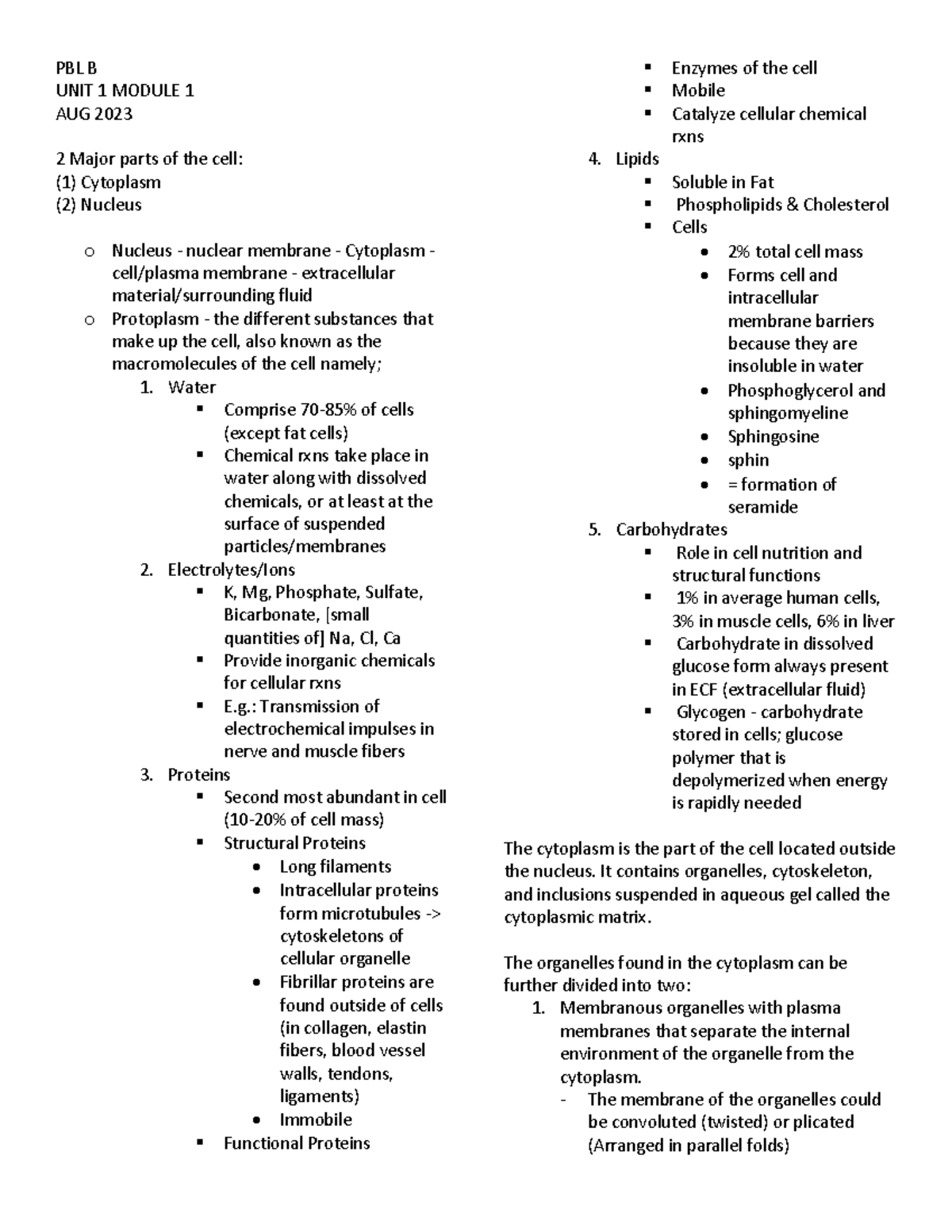 Unit 1 notes on Molecular Biology - PBL B UNIT 1 MODULE 1 AUG 2023 2 ...