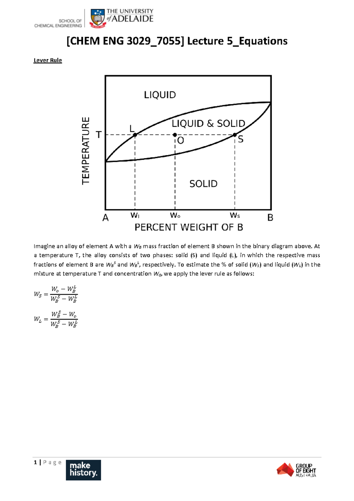 [ CHEM ENG 3029 7055] Lecture 5 Equations (2025) - 1 | P a g e [CHEM ...