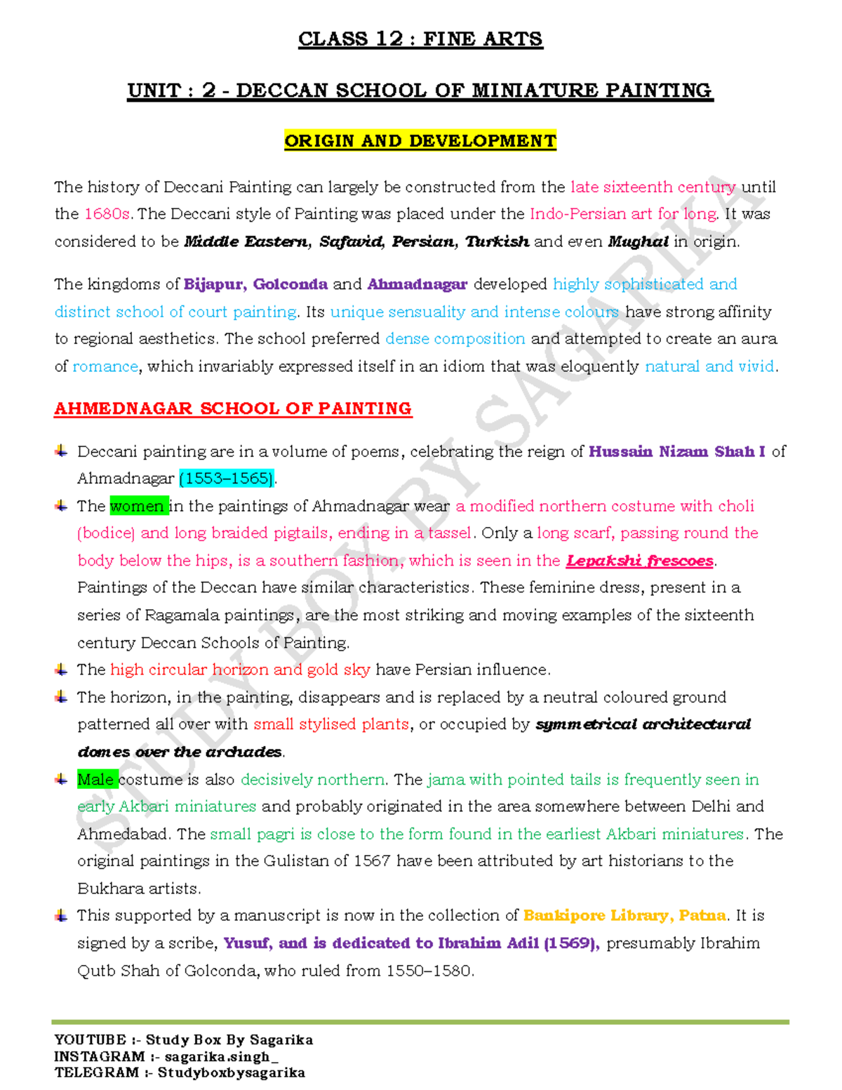 Class 12 Fine Arts Unit 2: Deccan School of Miniature Painting Notes ...