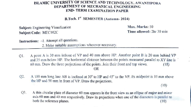 Engineering Visualization Exam Paper MEC I 02C - 1st Sem 2024 - Studocu