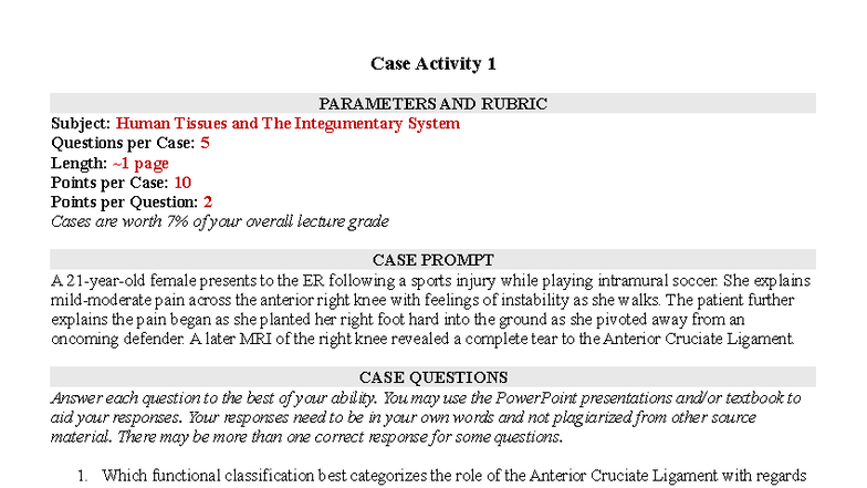 Case Study 1: Human Tissues & Integumentary System Analysis - Studocu