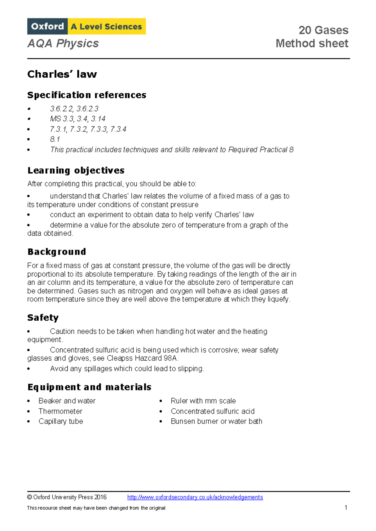 AQA Physics A-Level Practical: 20 Gases Method & Absolute Zero ...