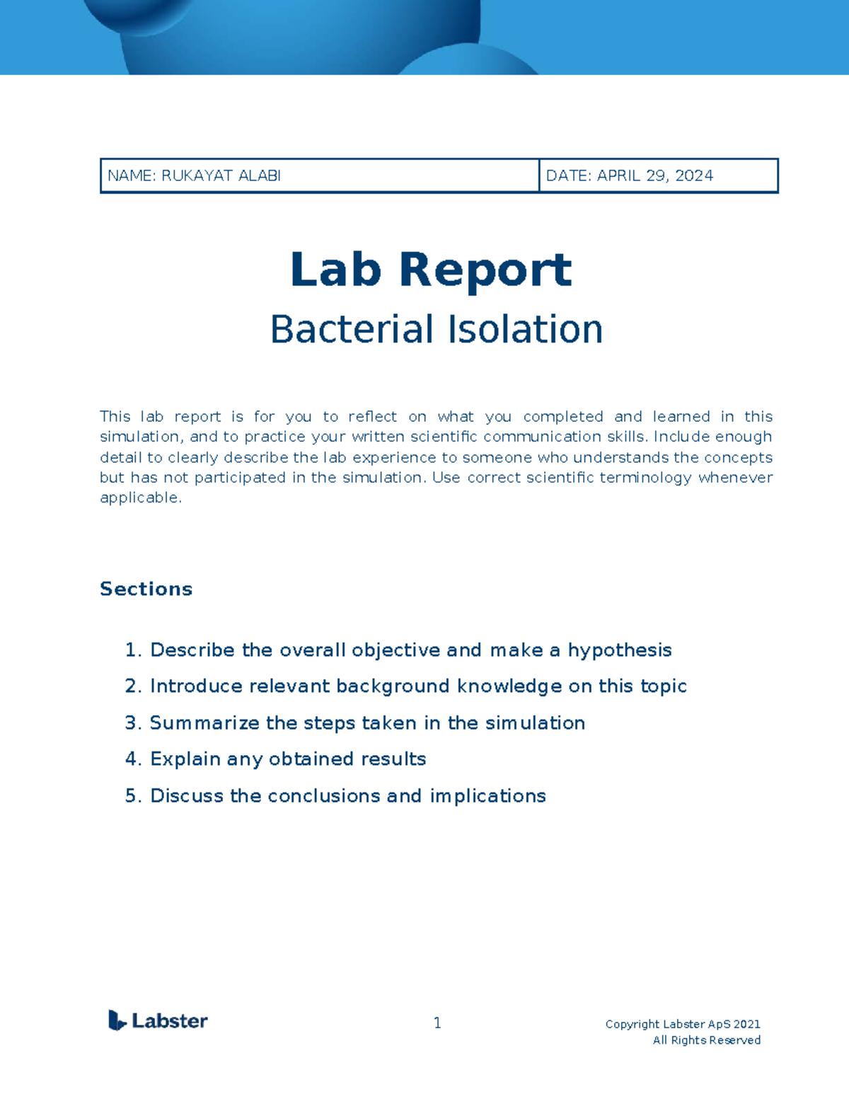 Lab Report: Bacterial Isolation - Touchstone 3 - Studocu