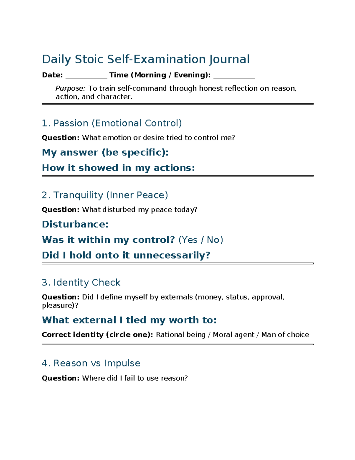 Daily Stoic Self-Examination Journal: Reflection & Growth - Studocu
