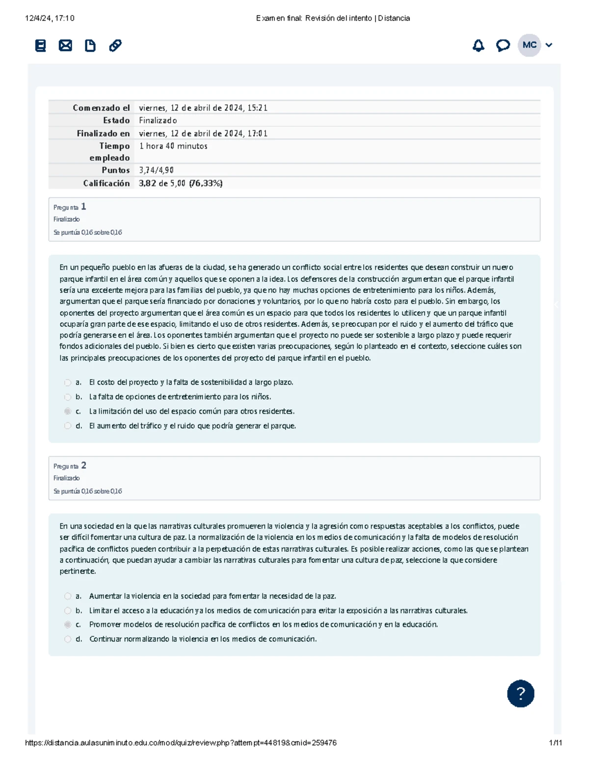 Examen final resolucion de conflictos 1 intento copia - 10:24 p. Examen ...