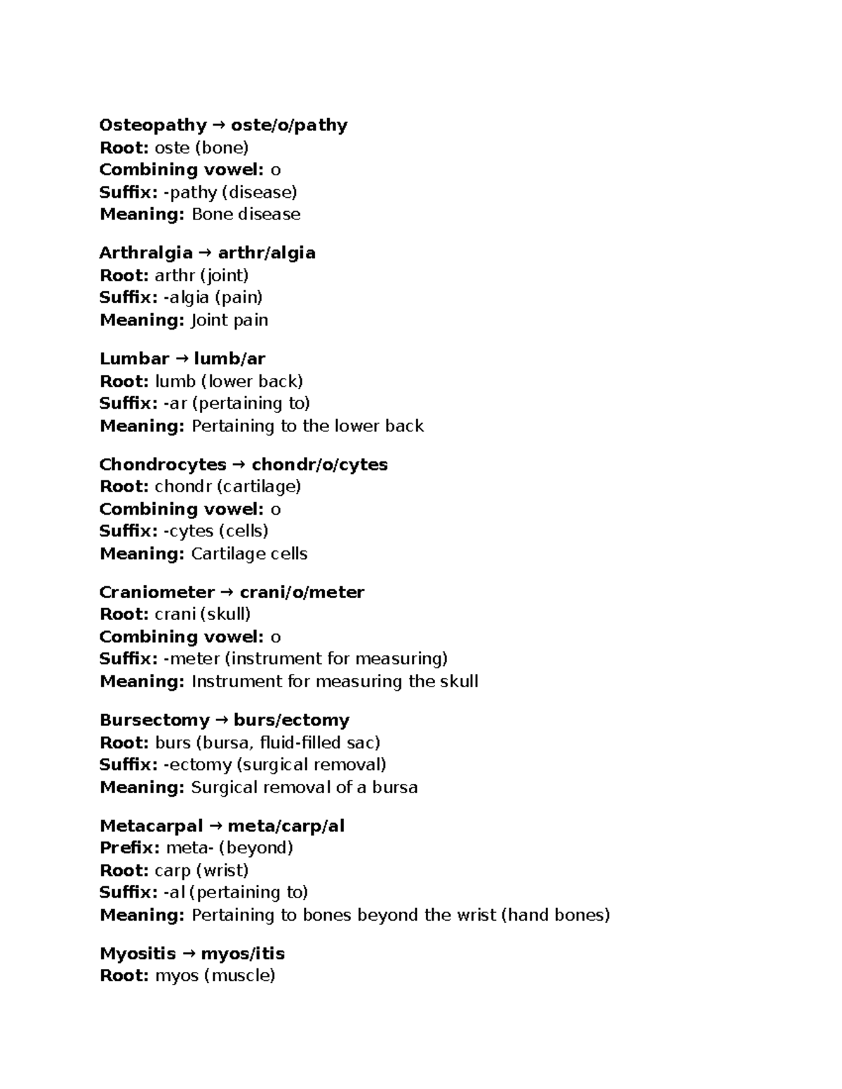 Med term 3 - medical term 3 assignment - Osteopathy → oste/o/pathy Root ...