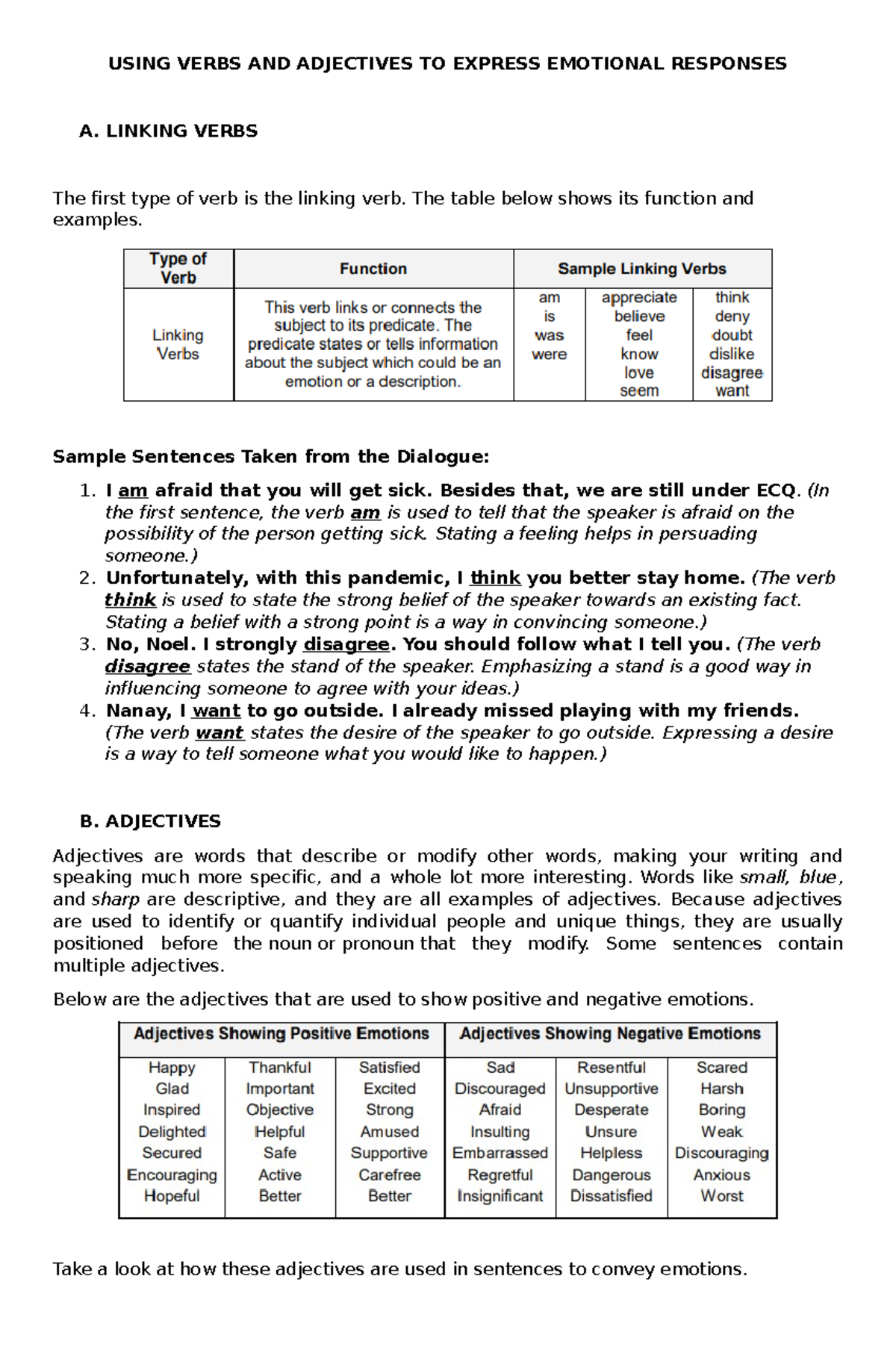 Using Verbs & Adjectives to Convey Emotions in Communication - Studocu