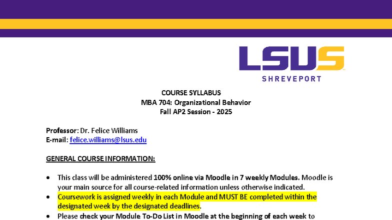 MBA 704: Organizational Behavior Syllabus - Fall AP2 2025 - Studocu