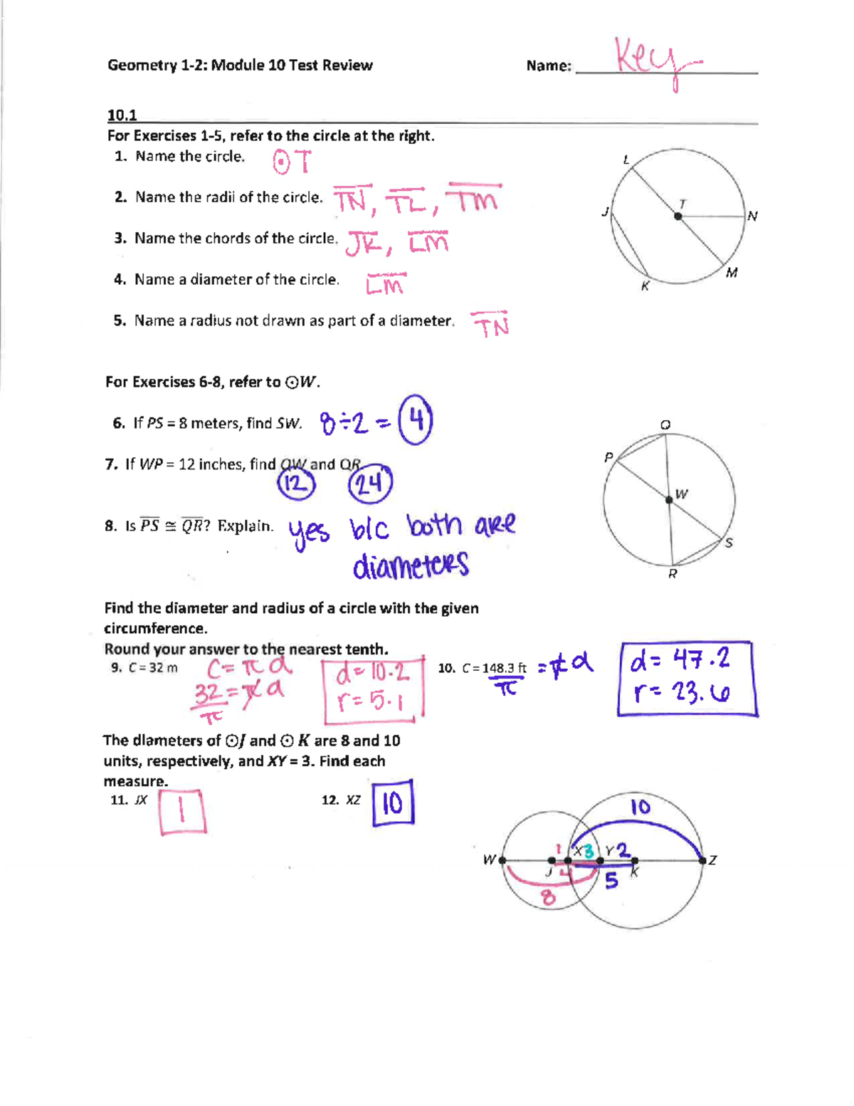 GEO-M10-Geometry Test Review Key & Solutions - Studocu