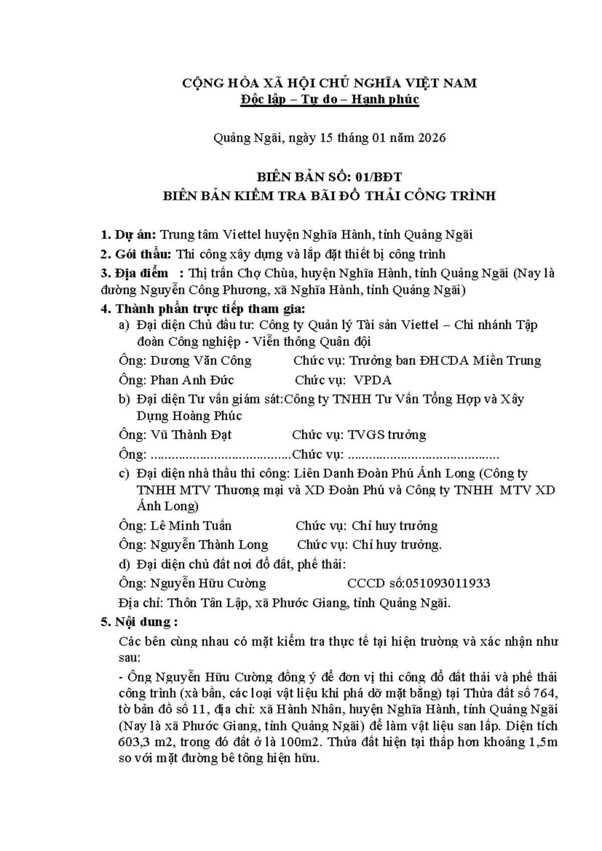 Biên Bản Kiểm Tra Bãi Đổ Thải Dự Án Viettel - Quảng Ngãi - Studocu