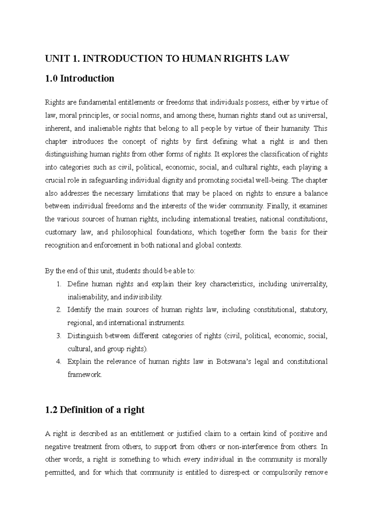 HUM 101: Introduction to Human Rights Law - Chapter 1 Overview - Studocu