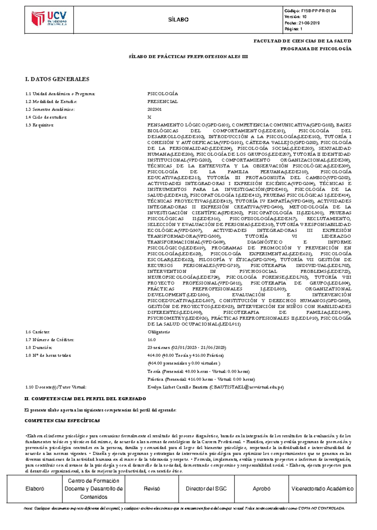 Sílabo de Prácticas Preprofesionales III - Décimo Ciclo (LEDL805) - Studocu