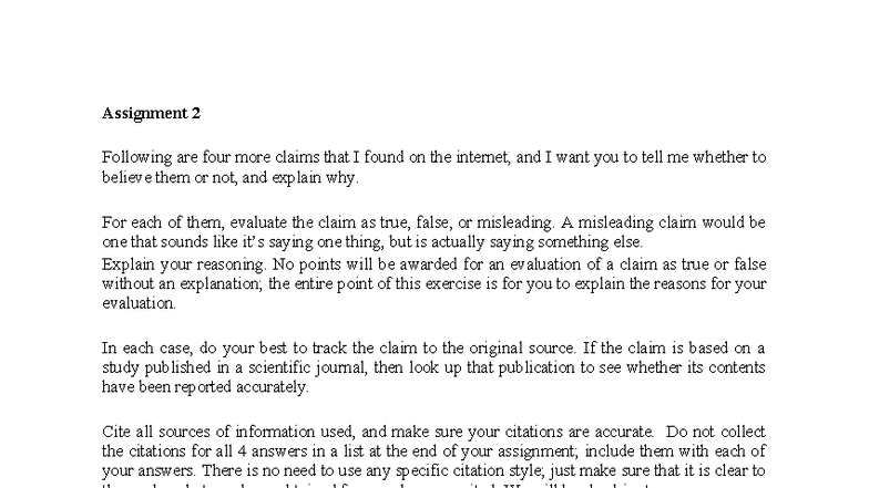 Assignment 2 Evaluation of Claims: True, False, or Misleading - Studocu