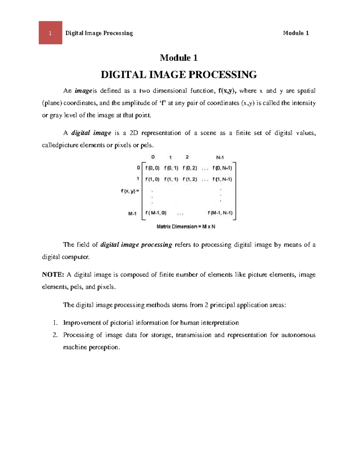 Digital Image Processing (DIP) Module 1: Fundamentals and Applications - Studocu