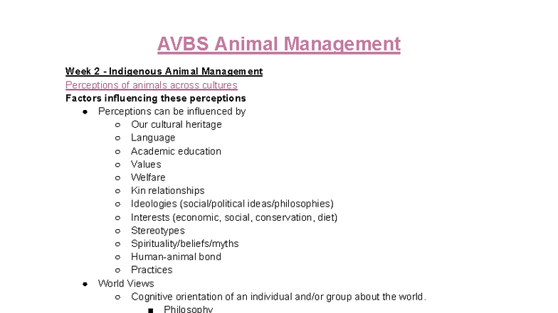 AVBS Animal Management - Week 2 - Indigenous Animal Management ...