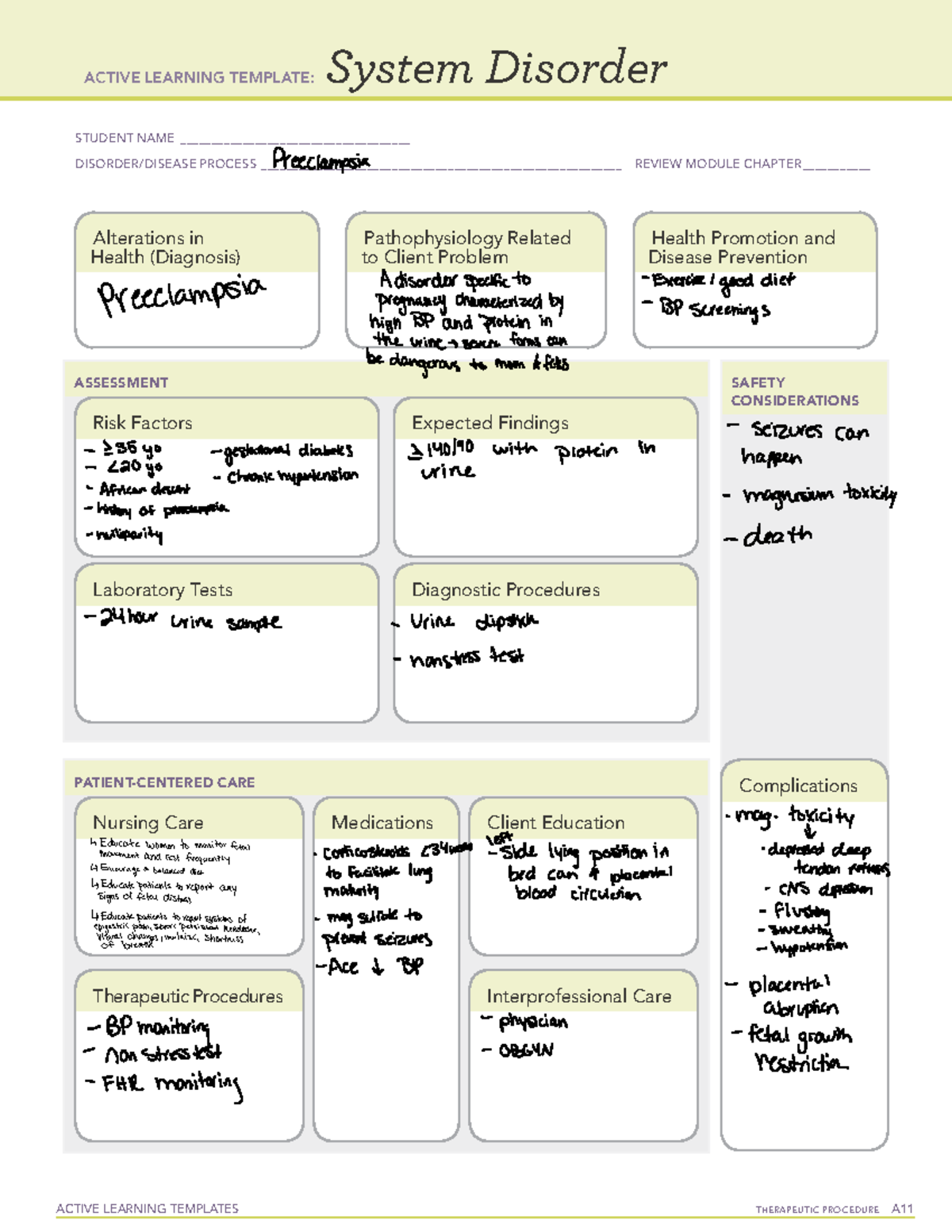 ATI Preeclampsia System Disorder - Active Learning Template Notes - Studocu