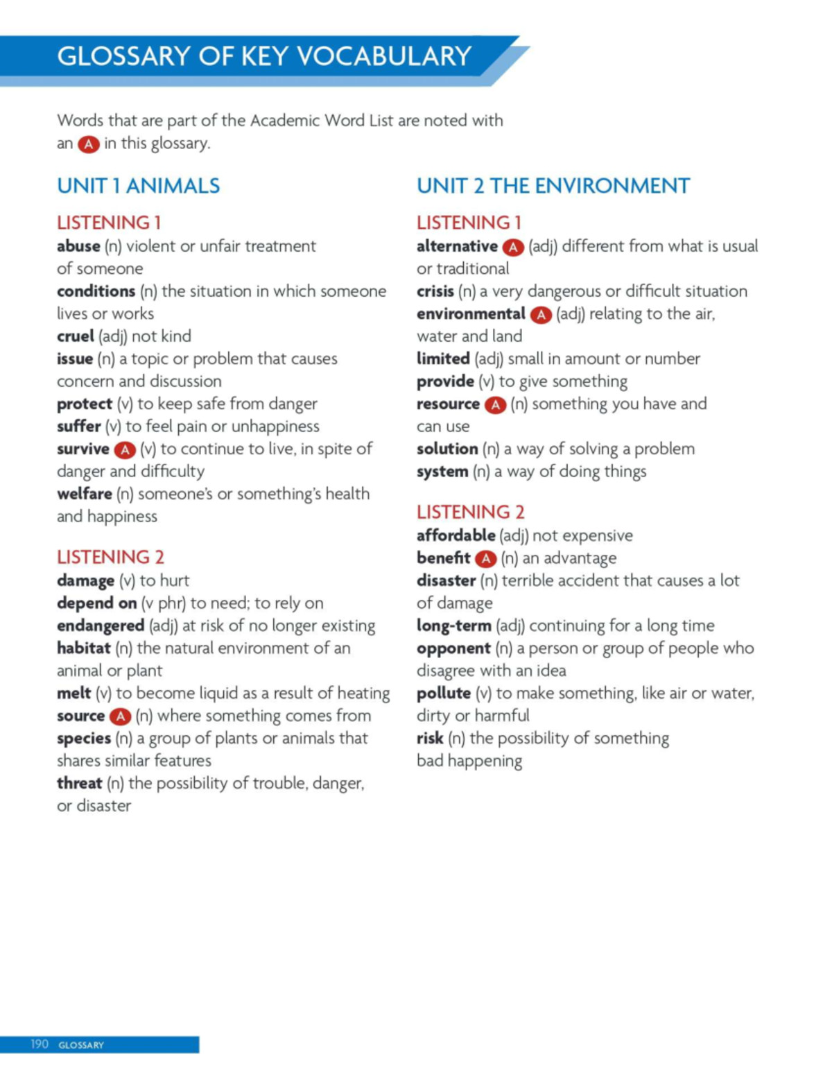 GLOSSARY OF KEY VOCABULARY FOR ACADEMIC WORD LIST - Studocu