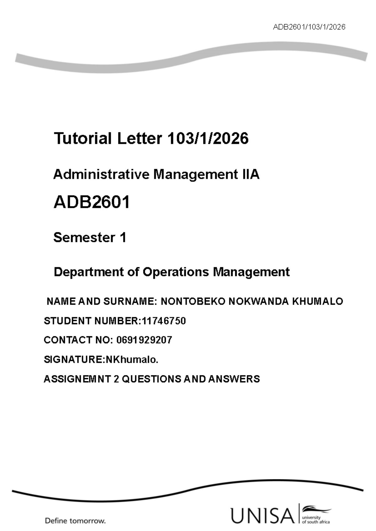 ADB2601 Assignment 2 S1 2026: Office Design & Employee Wellness ...