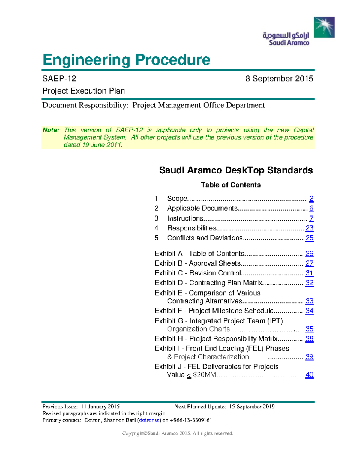 SAEP-12 Project Execution Plan - Update as of September 2015 - Studocu