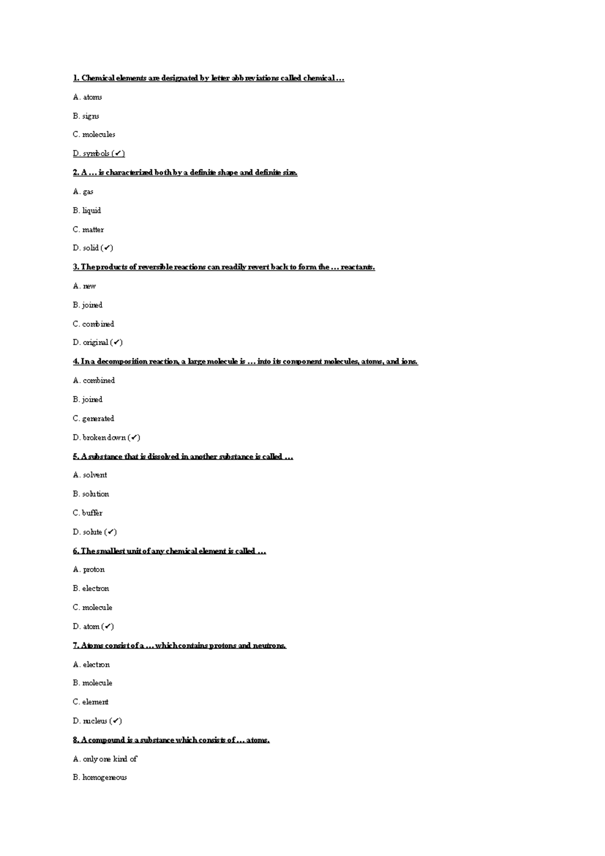 Avcn - Chemical Symbols and Properties Quiz Notes - Studocu
