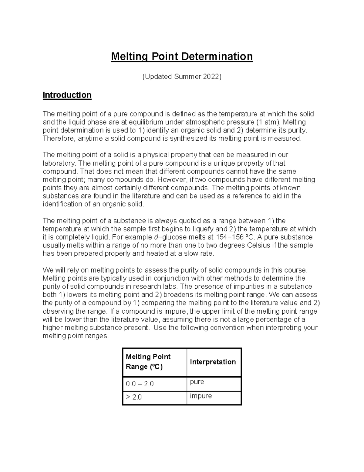 Melting Point Determination Lab Procedure F2022 - Studocu