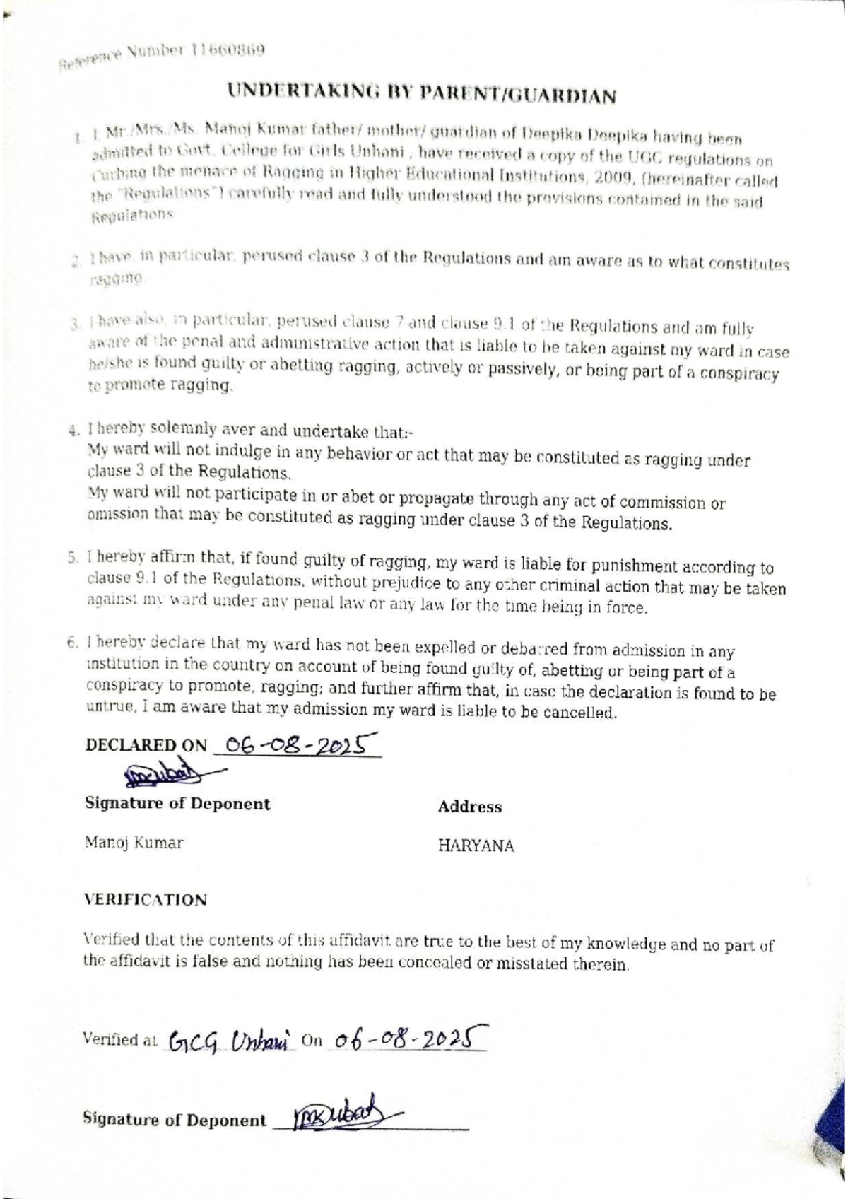 Anti-Ragging Undertaking - UGC Regulations Compliance Notes - Studocu