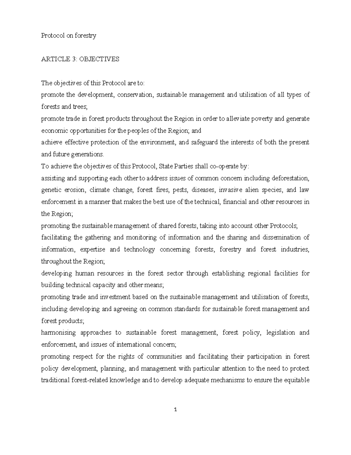 Protocol on Forestry: Objectives for Sustainable Management - Studocu