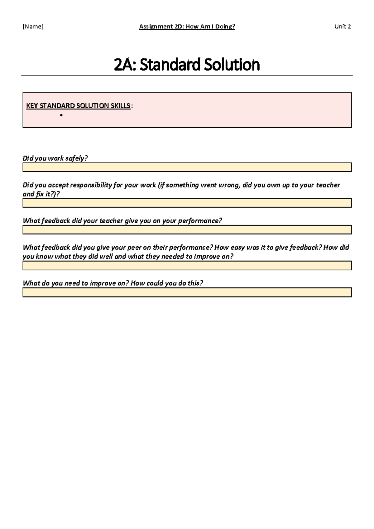 Assignment 2D: Self-Assessment & Skills Evaluation in Unit 2 - Studocu