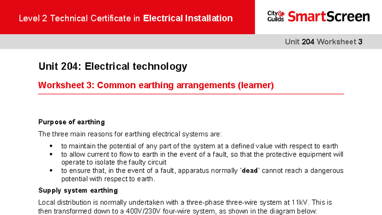 8202 Level 2 Electrical Installation Unit 204 Worksheet 3: Earthing ...