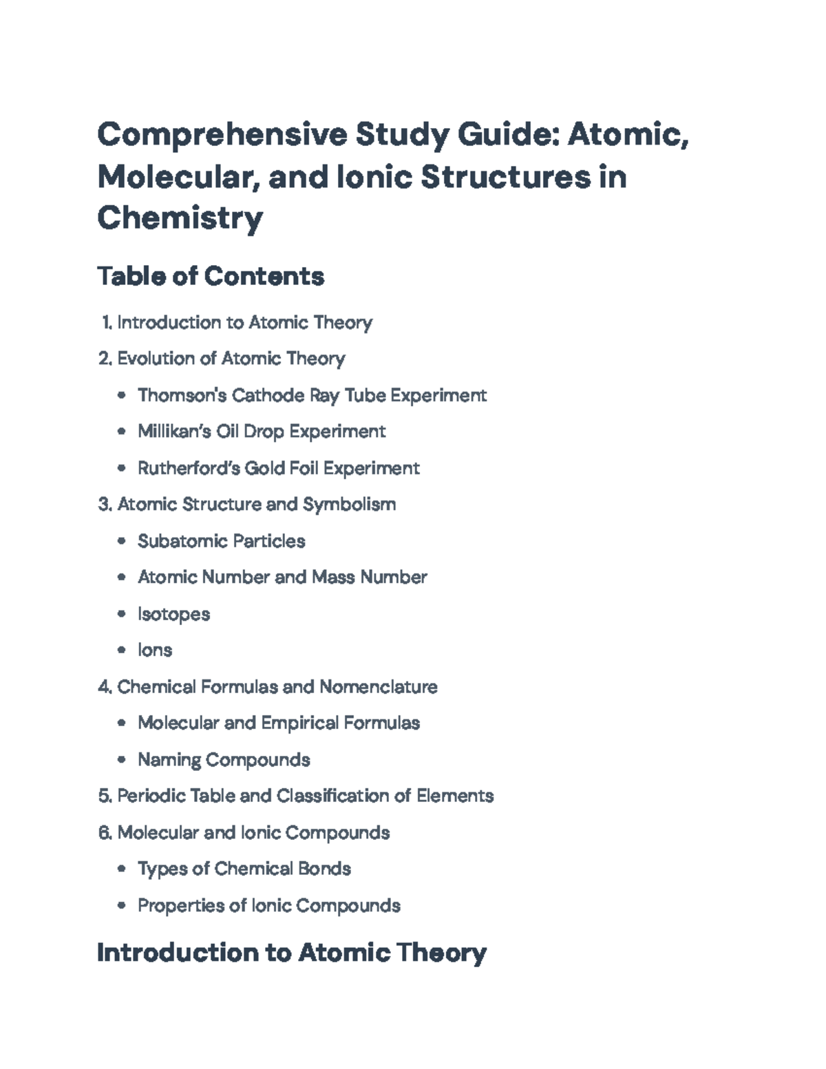 Comprehensive Study Guide: Atomic and Molecular Structures (Chem 101 ...