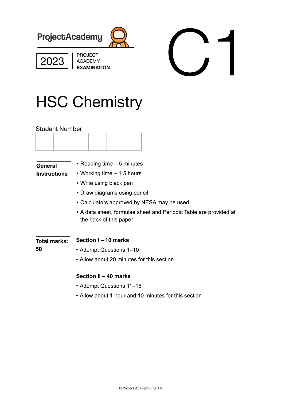 C1 HSC Chemistry Exam 2023: Comprehensive Student Guide - Studocu