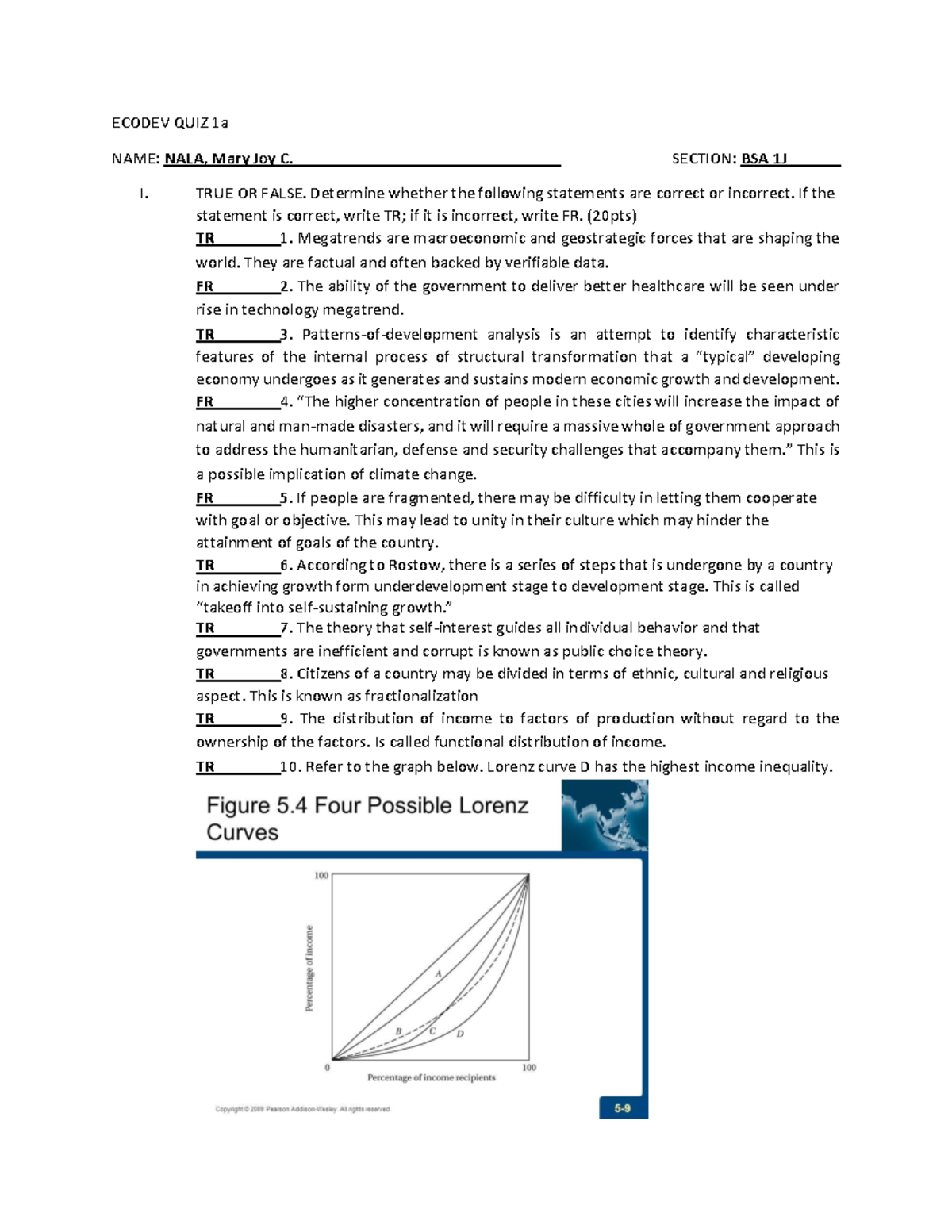 ECODEV QUIZ 1A: Economic Development Chapter 1 Review - Studocu