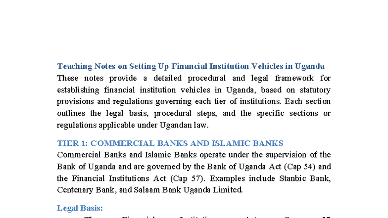 Teaching Notes on Establishing Financial Institutions in Uganda (FIN ...