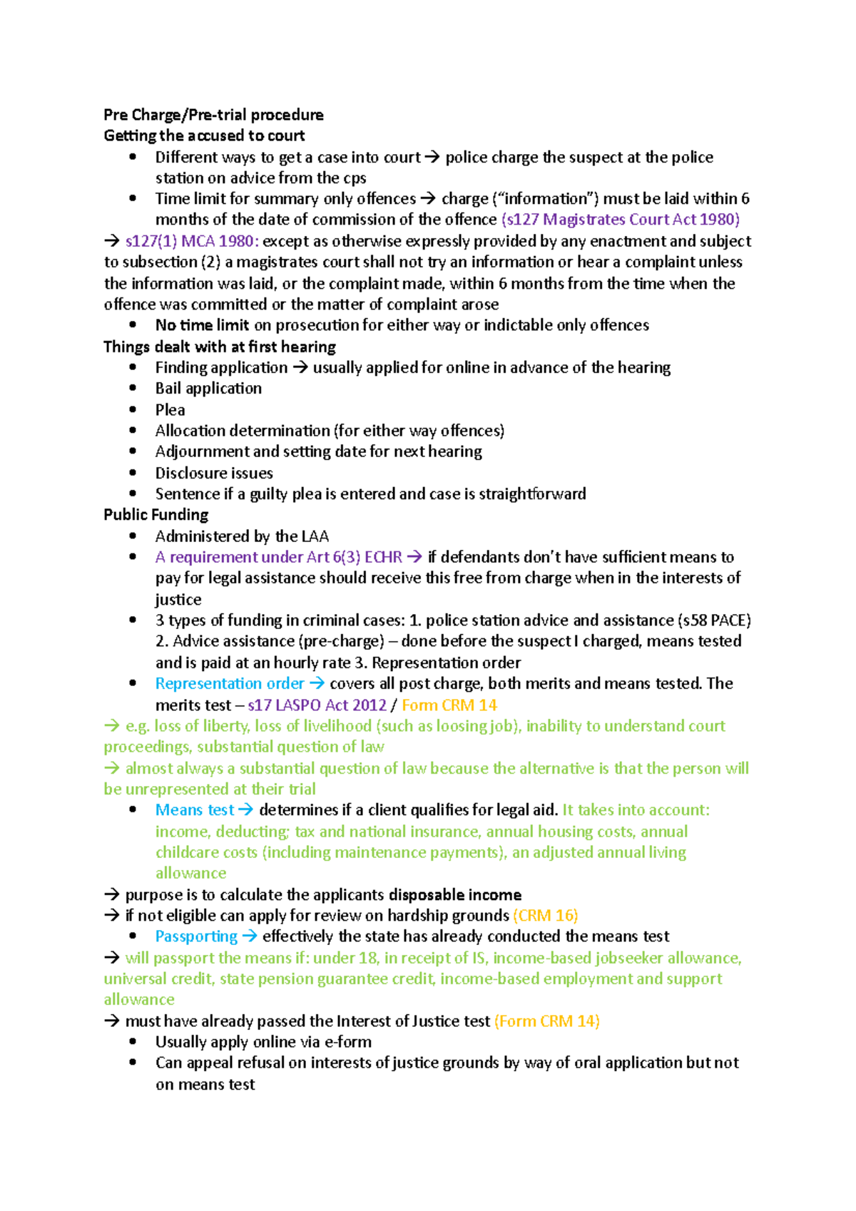First hearing post charge - Lecture Notes - Pre Charge/Pre-trial ...