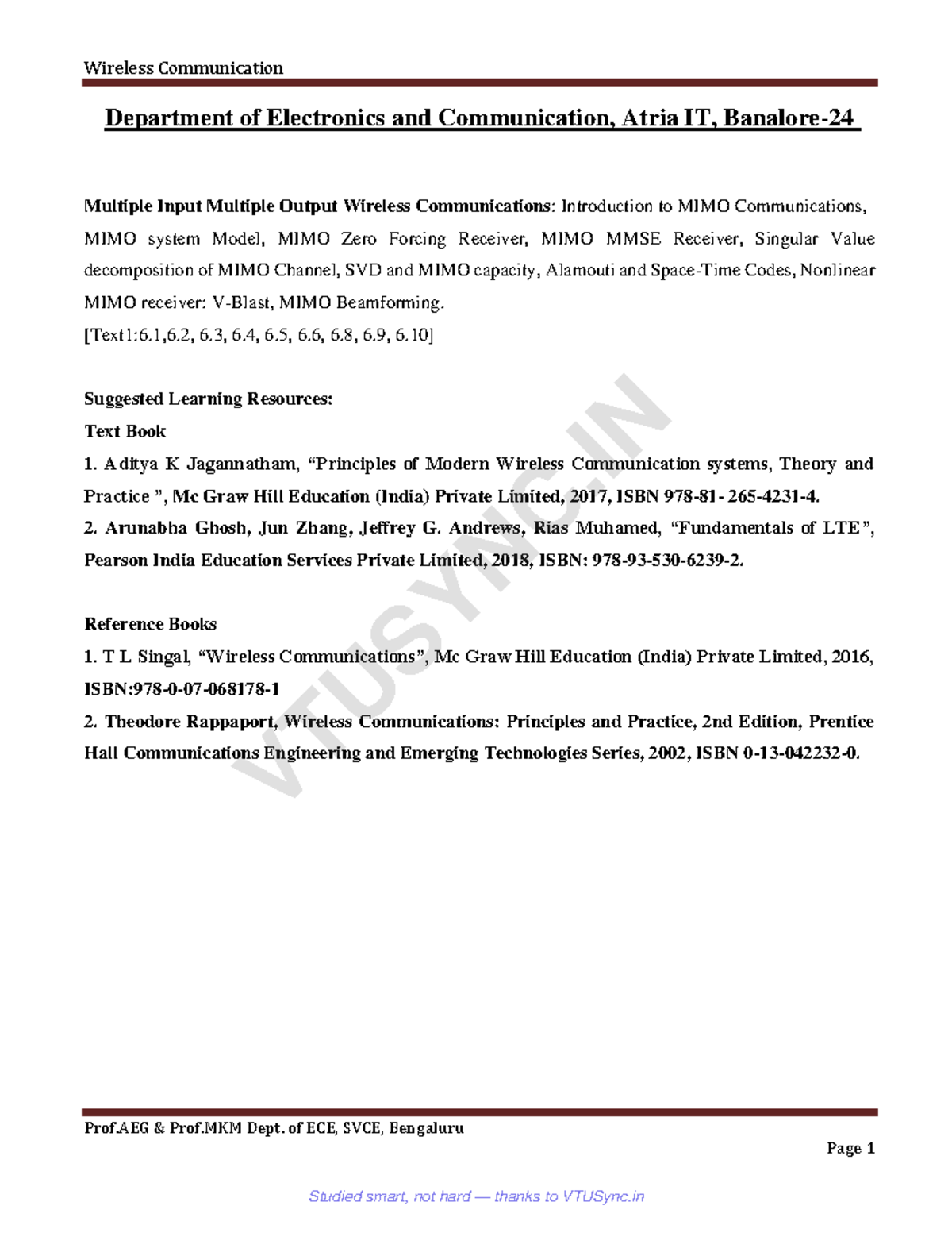 MIMO Wireless Communications Overview - ECE 6.3 Final Exam Notes - Studocu