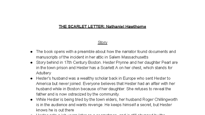 The Scarlet Letter Study Notes - AP LANG Analysis and Themes - Studocu