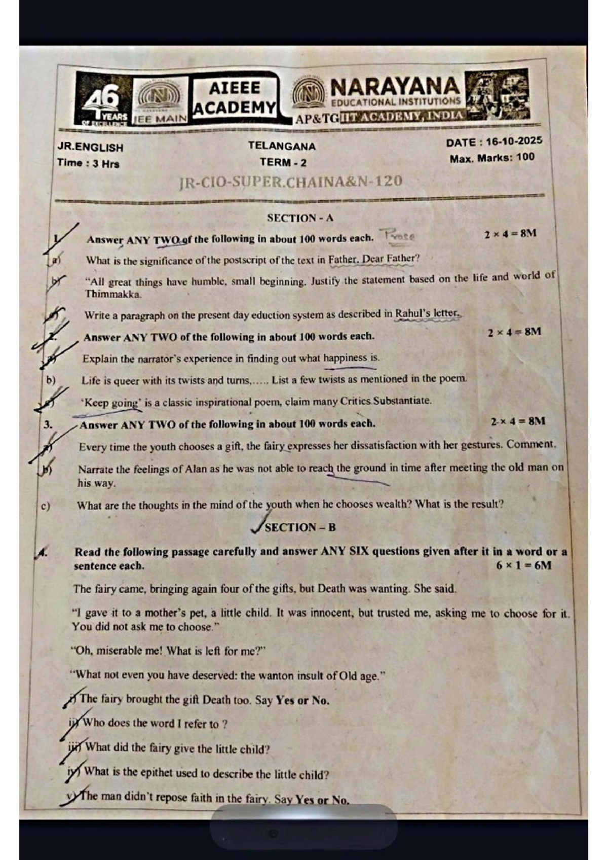 Term 2 Exam Paper - JEE Main Academy (ND) - English Analysis - Studocu