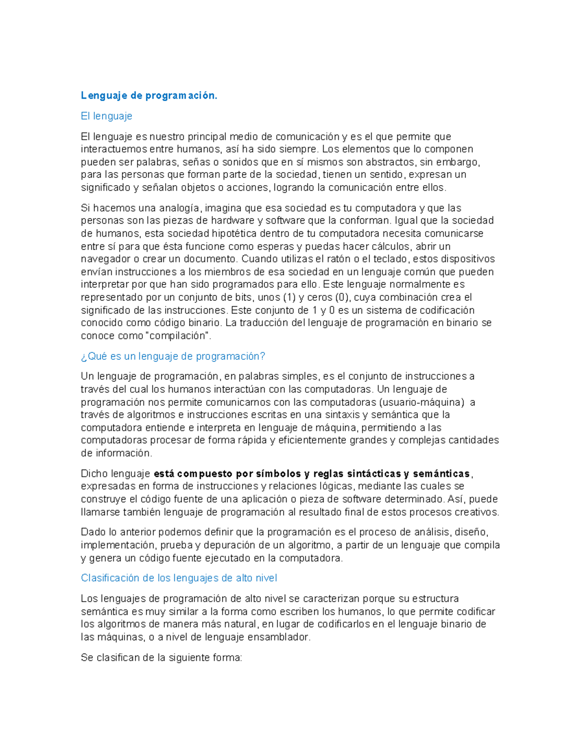 Act3 1 - Lenguaje de programación. - Lenguaje de programación. El ...