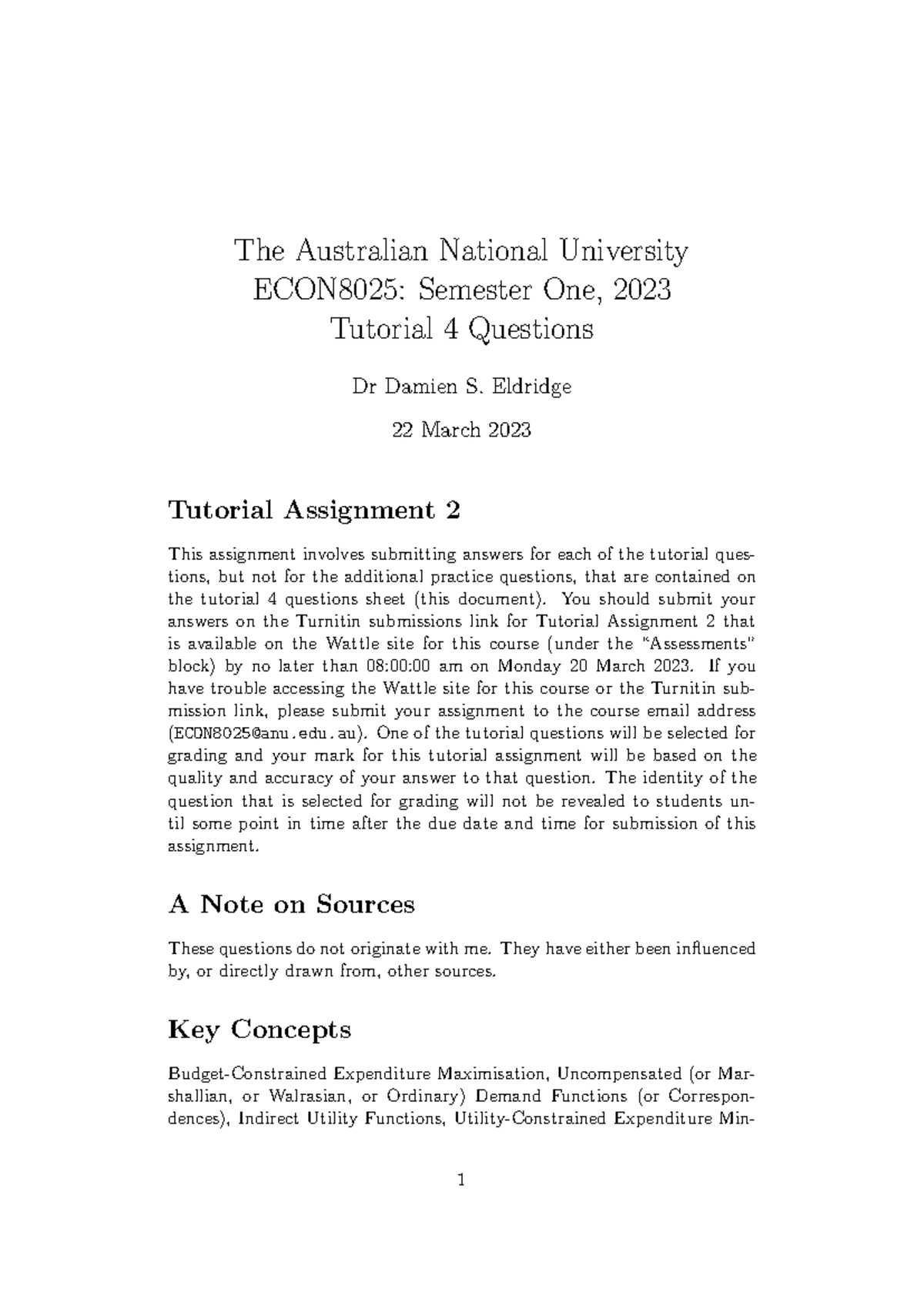 ECON8025: Tutorial 4 Questions & Answers - Semester 1, 2023 - Studocu